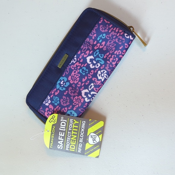 Travelon | Bags | Travelon Blue And Pink Multicolor Nylon Wallet | Poshmark